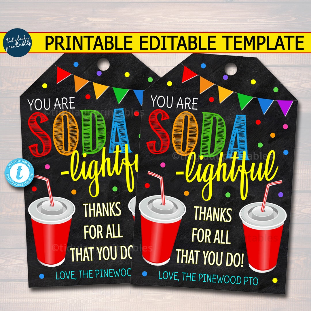 Editable Soda Thank You Tags: Teacher & Staff Appreciation (printable ...
