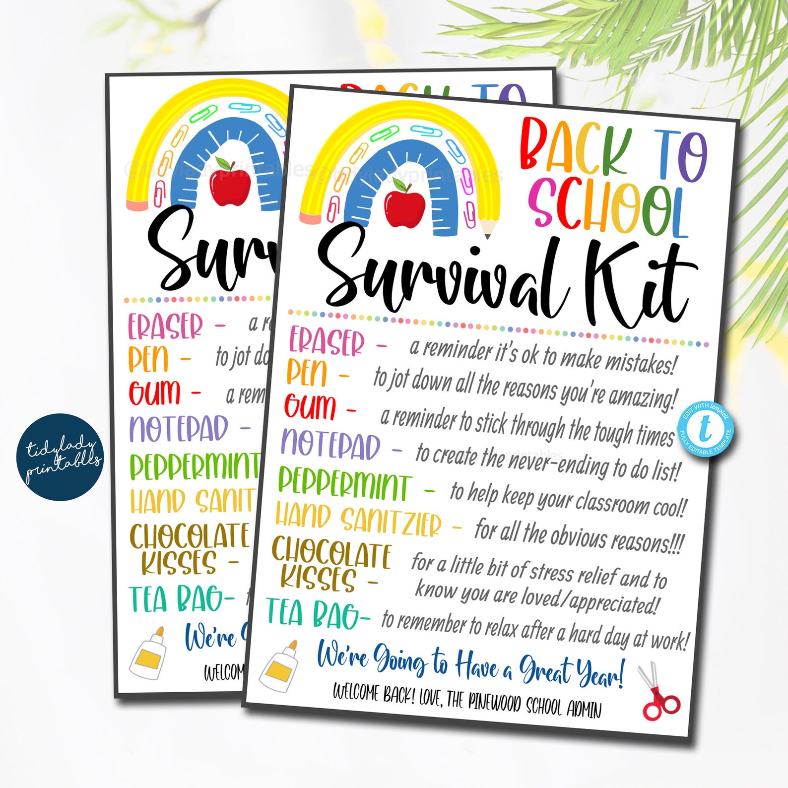 EDITABLE Back to School Survival Kit Printable Gift Tag - Etsy UK
