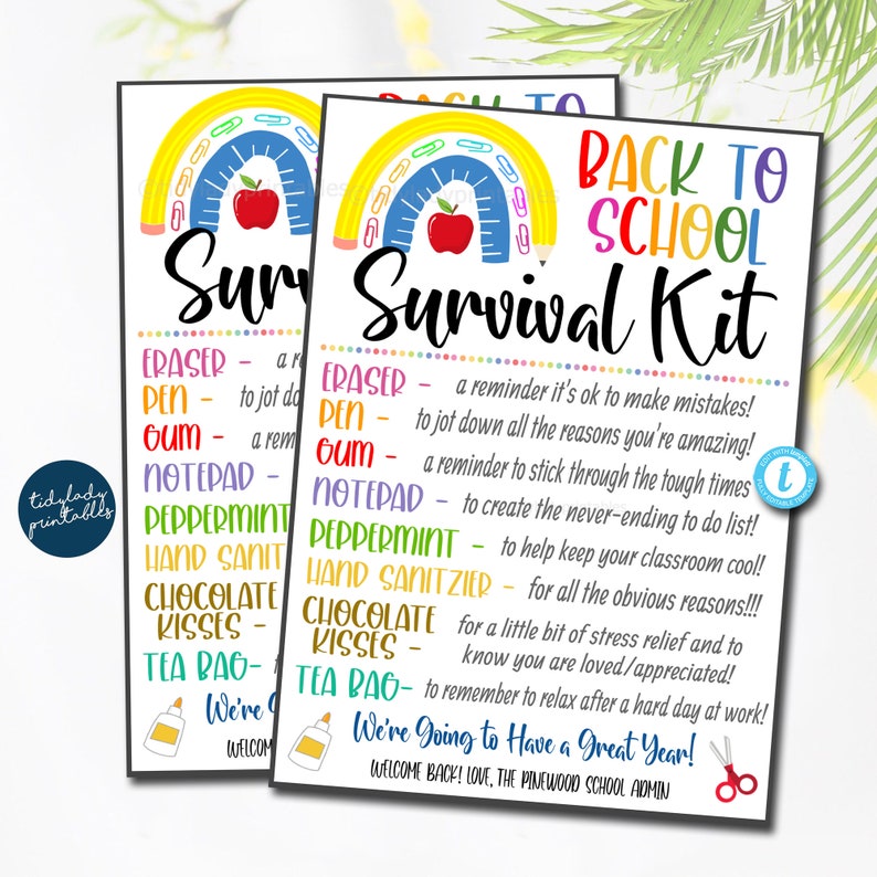 EDITABLE Back to School Survival Kit Printable Gift Tag - Etsy