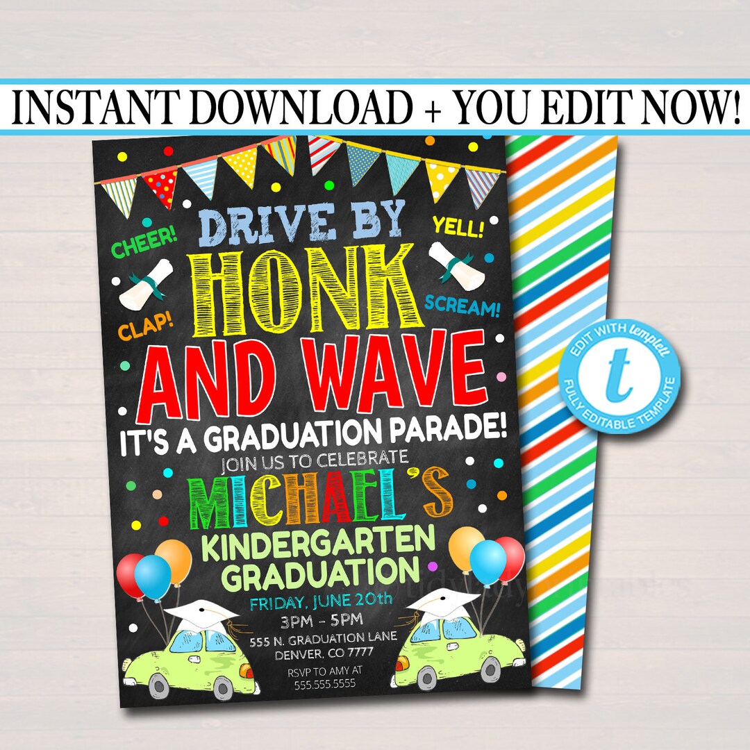 Drive by Graduation Parade Party Invitation, Virtual Online Preschool ...