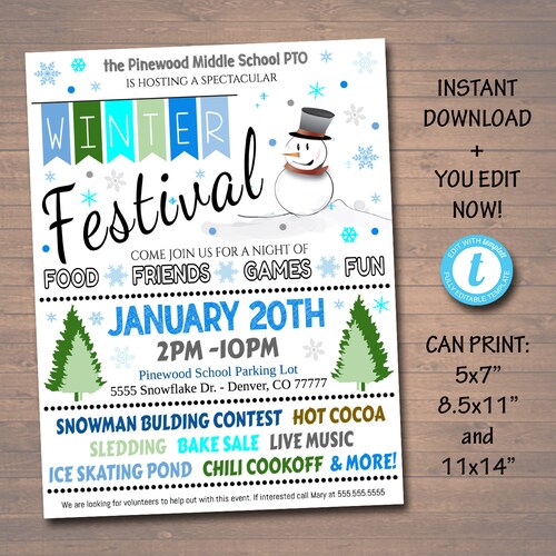 Editable Winter Festival Flyer Instant Download Holiday - Etsy