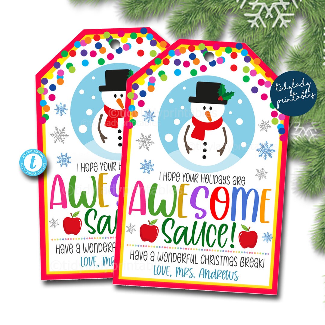 Christmas Applesauce Gift Tag, Teacher Staff Student Holiday Fruit ...