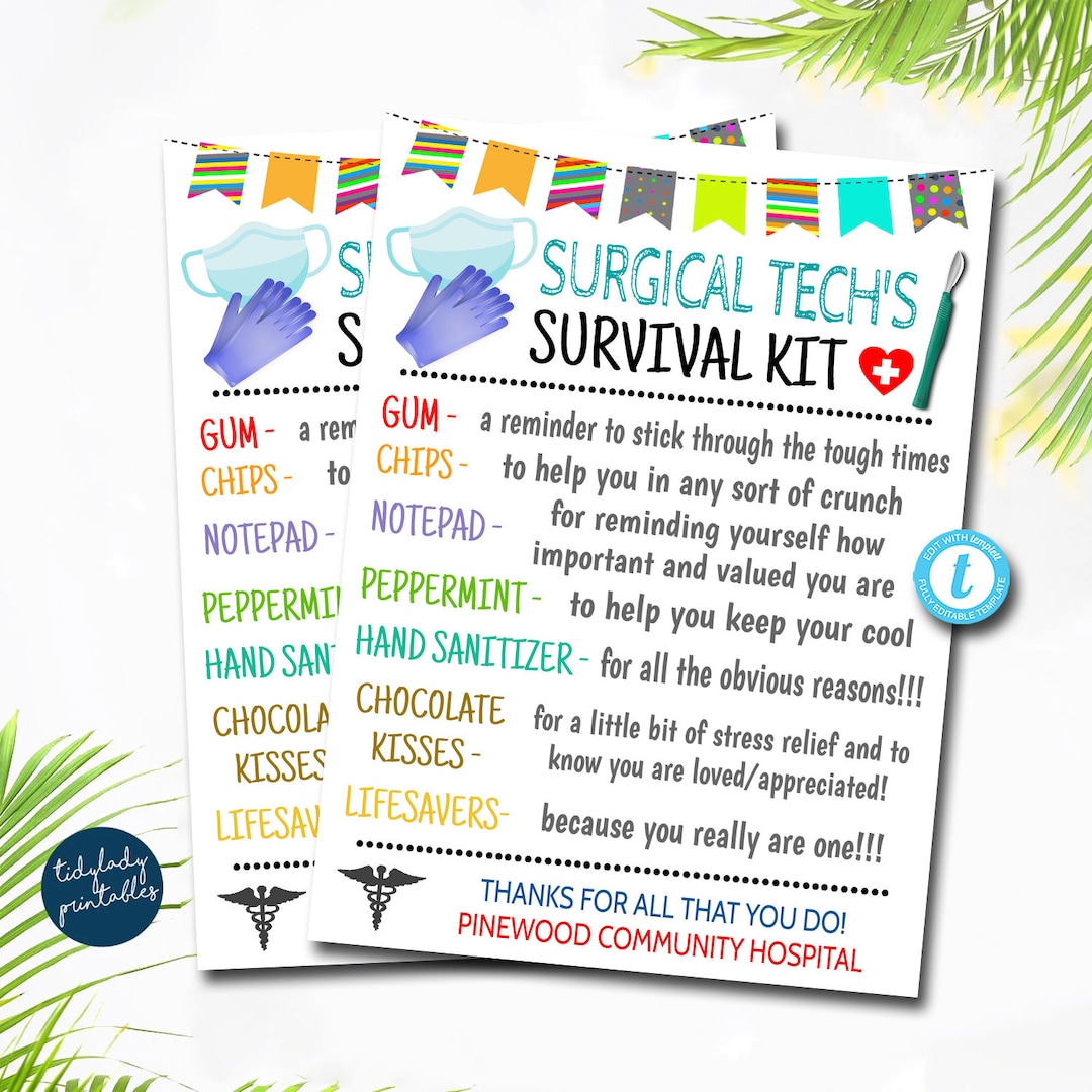 Surgical Tech Survival Kit Gift Tags, Surgery Tech, Medical Staff ...