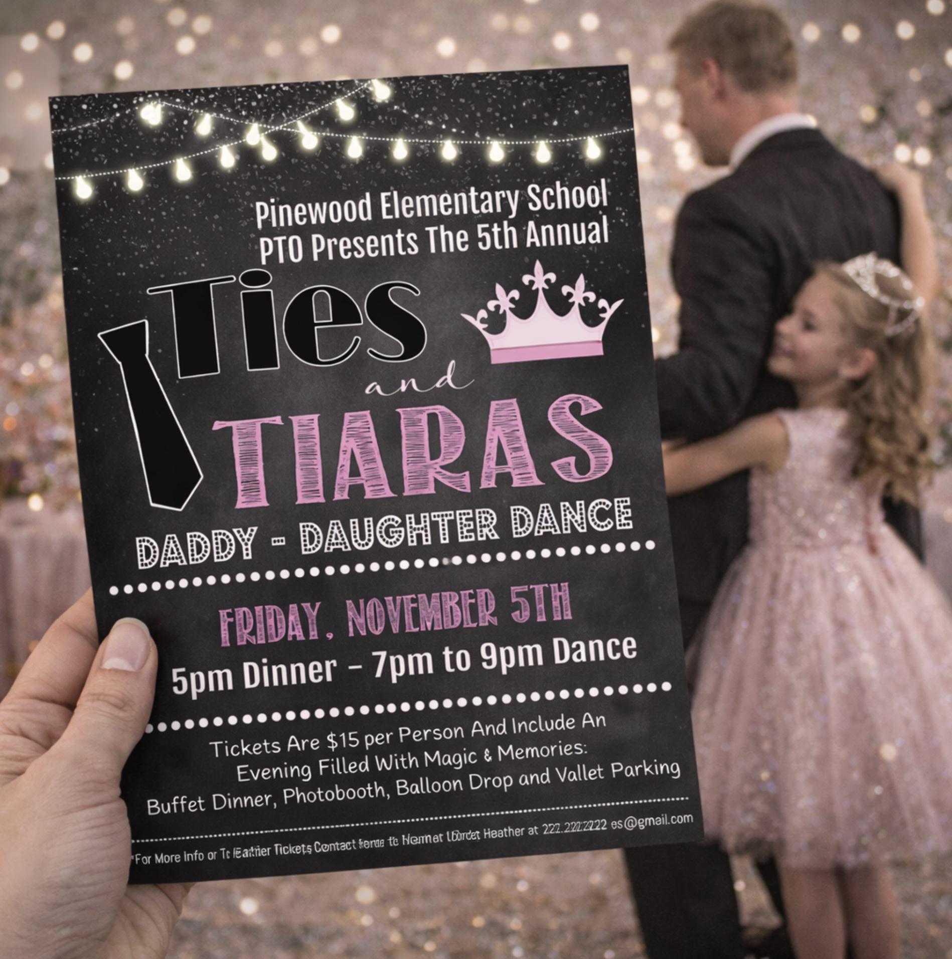 Daddy Daughter Ties & Tiaras Theme Dance Flyer and Invitation ...