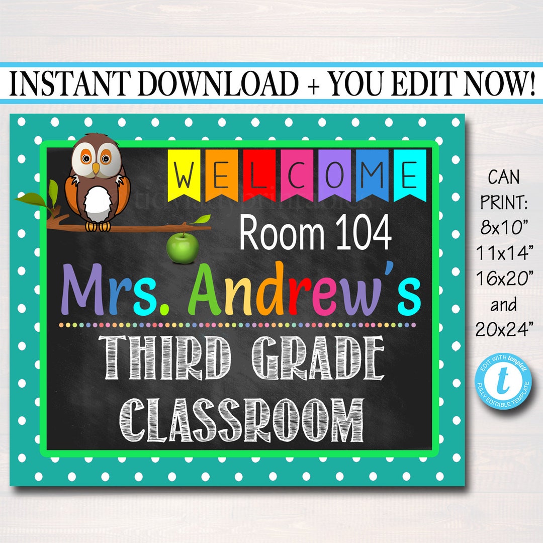EDITABLE Printable Teacher Classroom Door Sign, Owl Classroom Decor ...