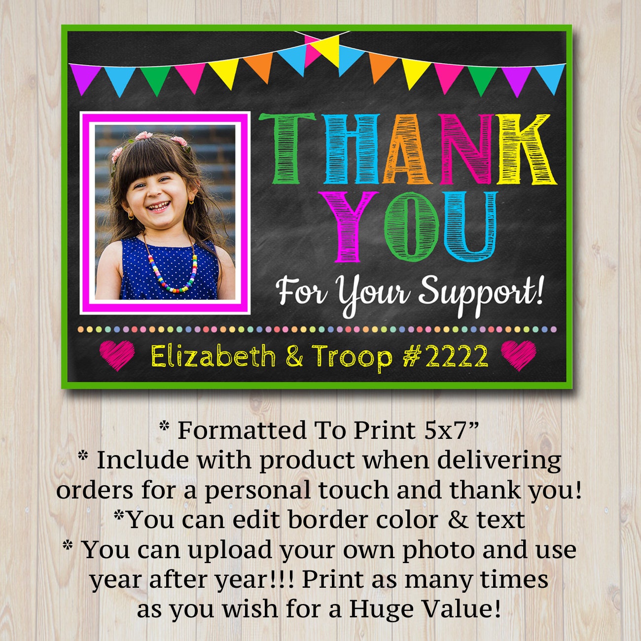 EDITABLE Photo Thank You Note, INSTANT DOWNLOAD Printable Thank You ...