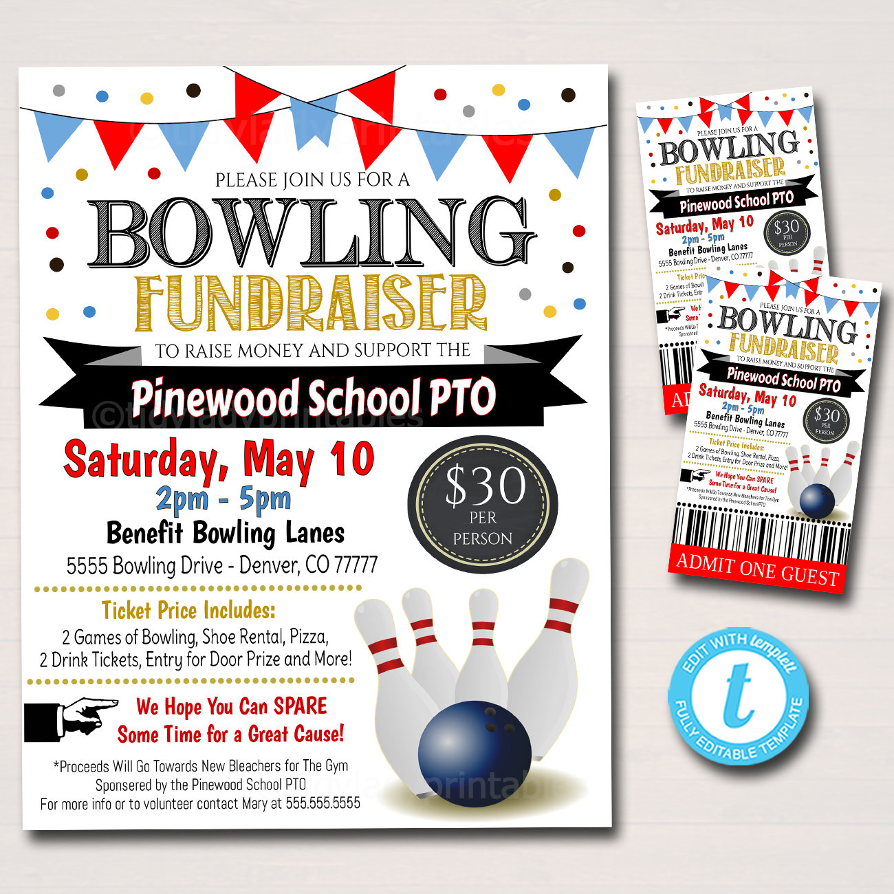 Bowling Fundraiser Flyer and Ticket Set School PTA PTO Flyer - Etsy