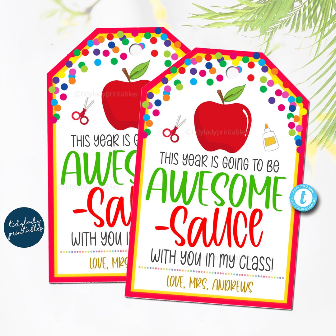 Applesauce Back to School Gift Tag: Editable Printable (DIY) - Etsy