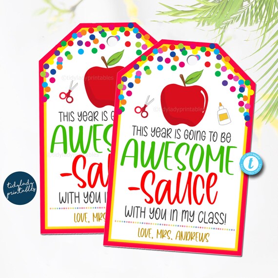 Back to School Applesauce Gift Tag, Teacher Staff Student New School ...