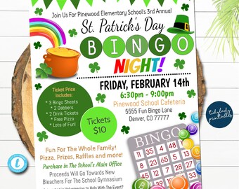 St Patrick's Day Bingo Night Fundraiser Flyer Editable Template, Saint ...