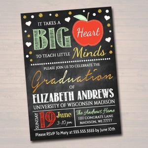 Editable Teacher Graduation Invitation, Chalkboard Printable, College ...
