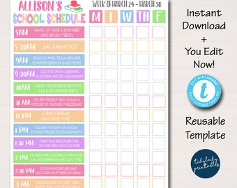 Printable Weekly Schedule, Home School Daily Subject Checklist ...