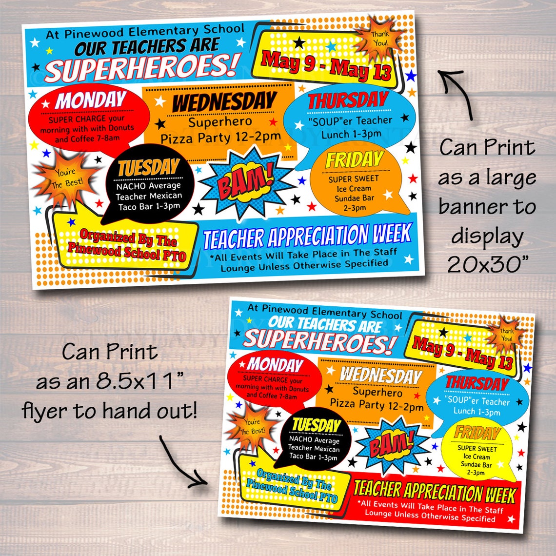 EDITABLE Superhero Teacher Appreciation Week Itinerary Poster - Etsy