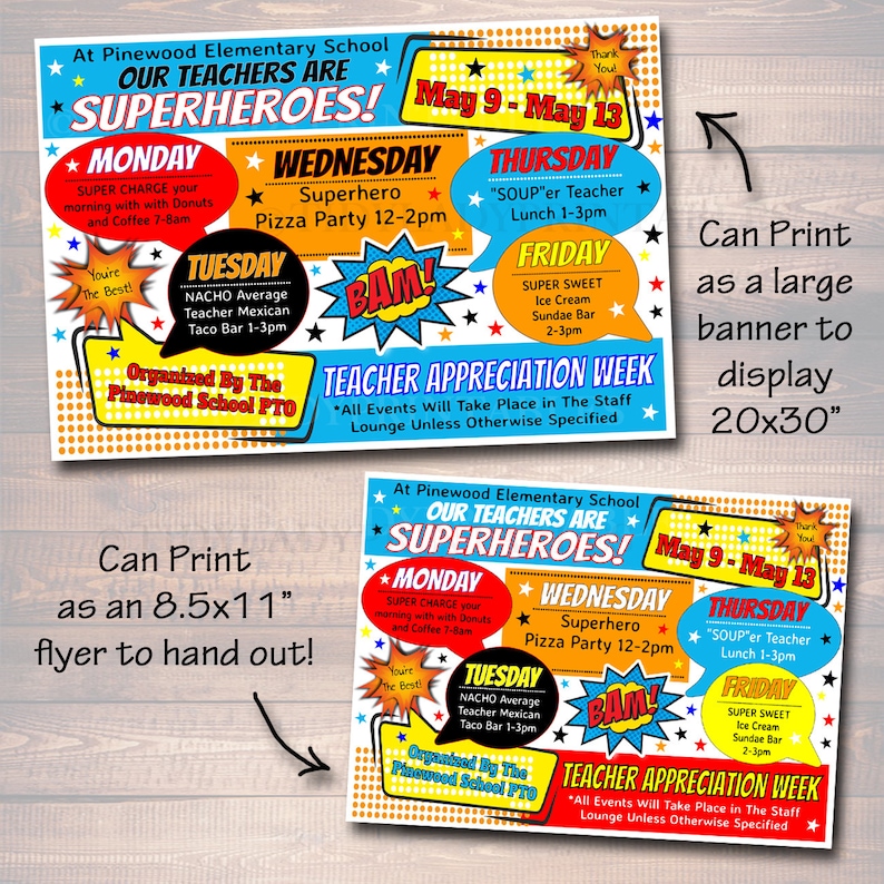 EDITABLE Superhero Teacher Appreciation Week Itinerary Poster - Etsy