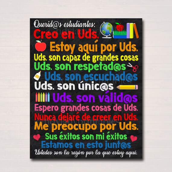 Spanish Dear Students Classroom Teacher Poster Sign, School Counselor ...