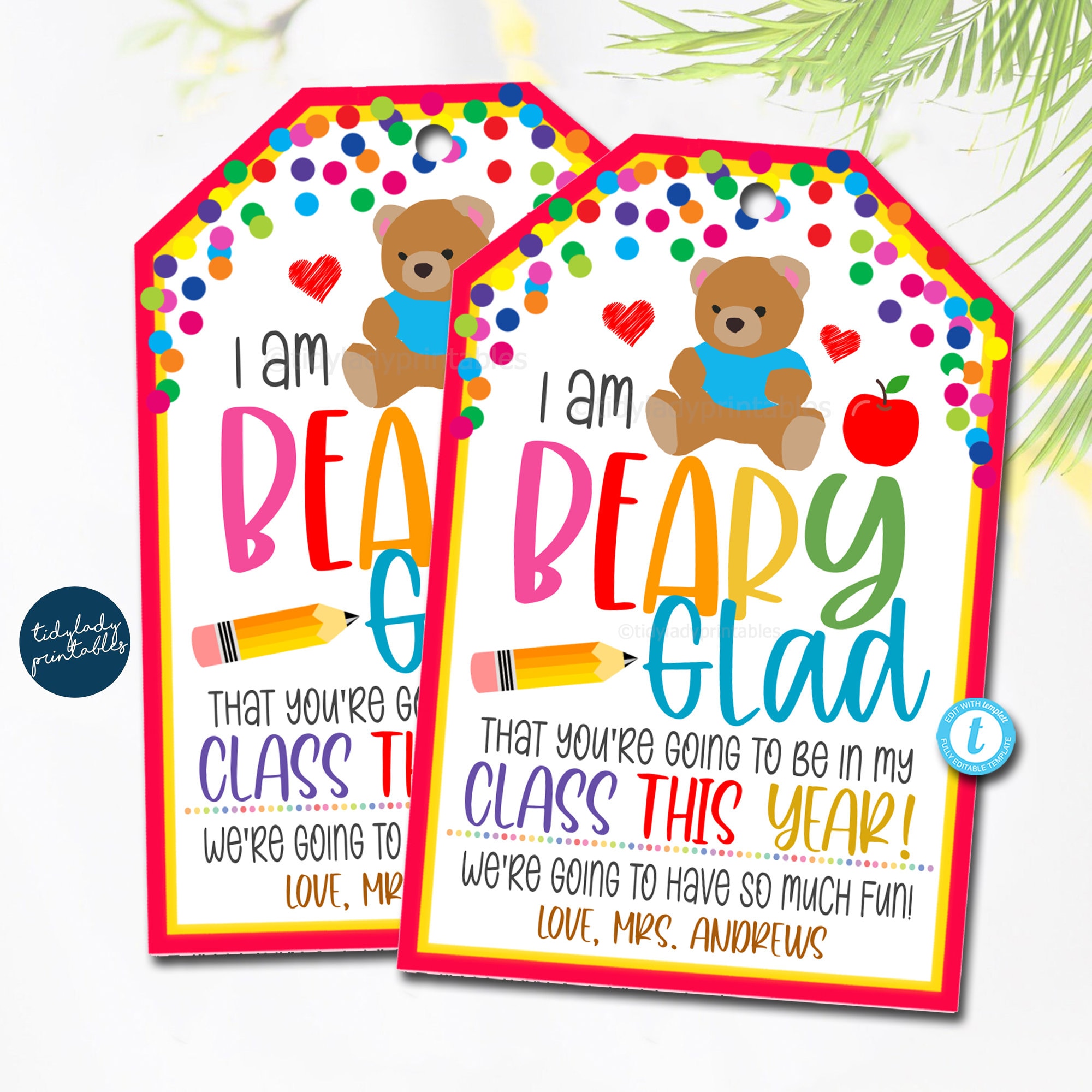 Beary Glad Gift Tag: Back to School Student Welcome (editable) - Etsy
