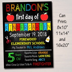 First Day of School Sign, Back to School Chalkboard Poster Personalized ...