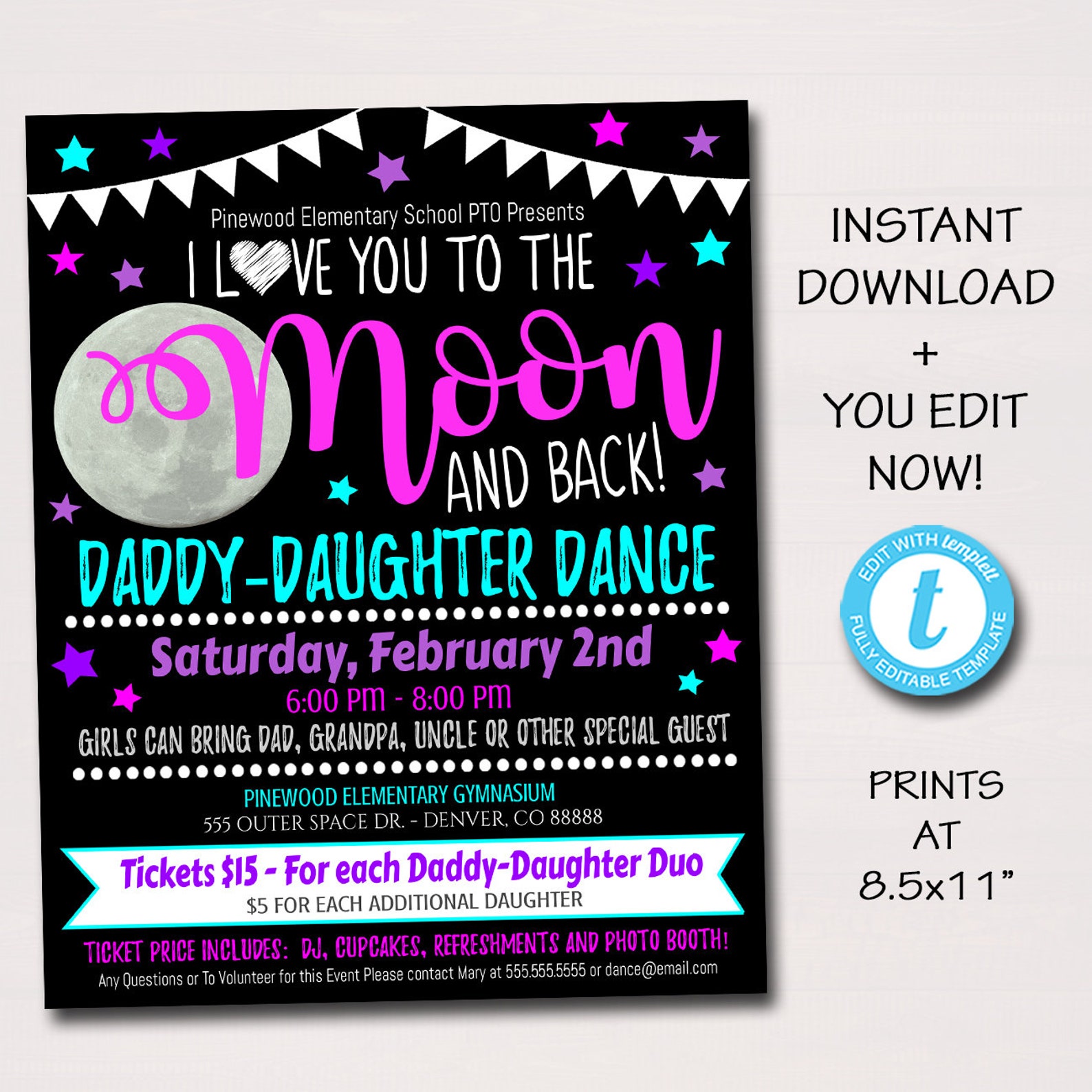 Daddy Daughter Dance Flyer Invitation Starry Night Love You | Etsy