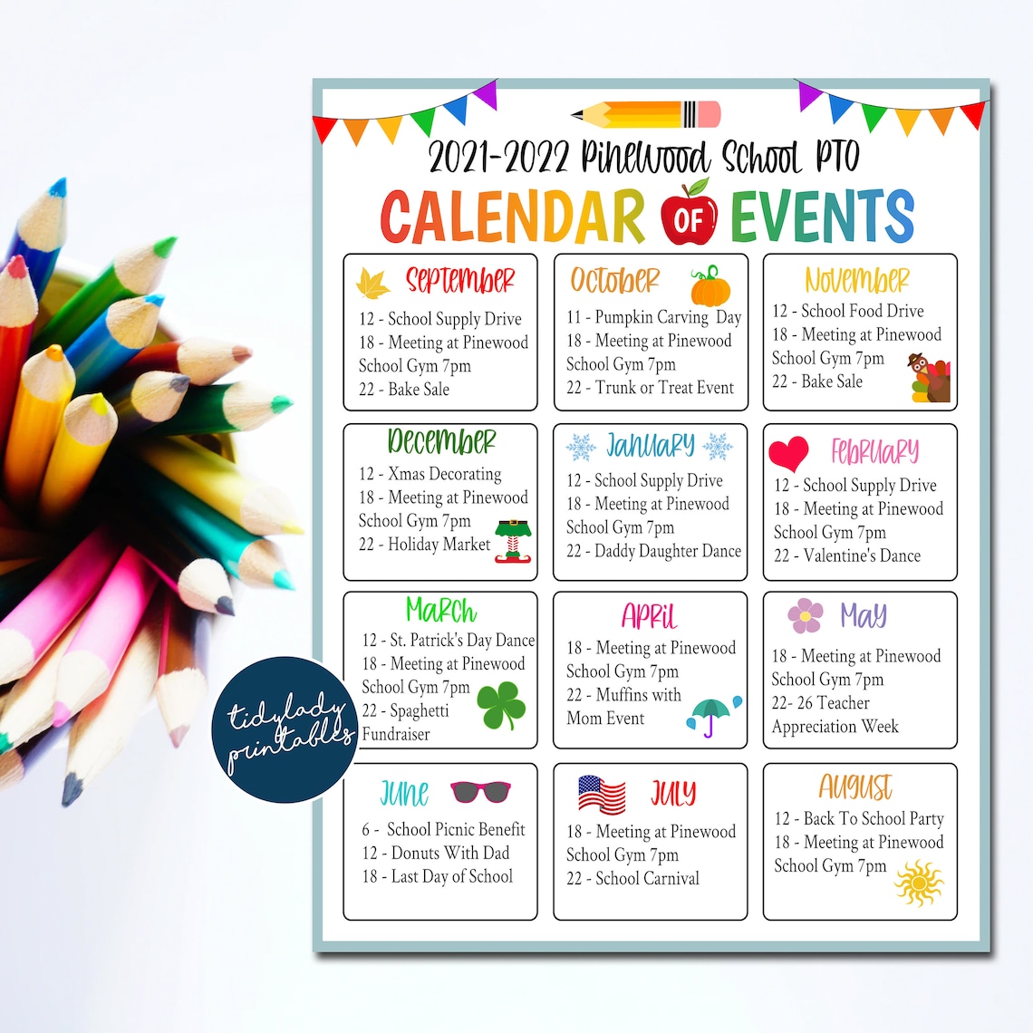 Editable Monthly PTO PTA Calendar Flyer: School Fundraiser Template ...