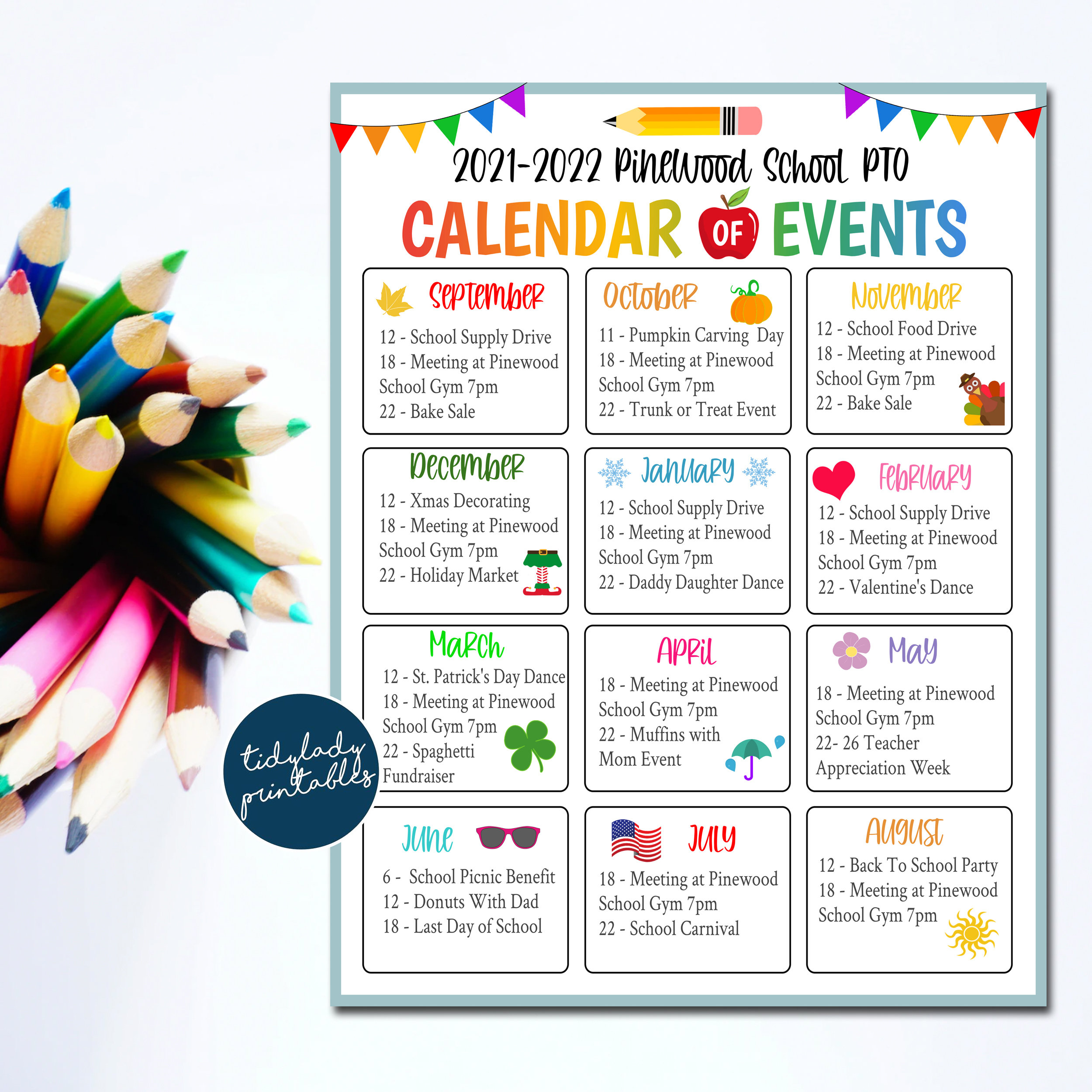 Editable Monthly PTO PTA Calendar Flyer: School Fundraiser Template ...