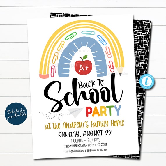 Back To School Party Invitation, Printable Digital Invite, Back to ...