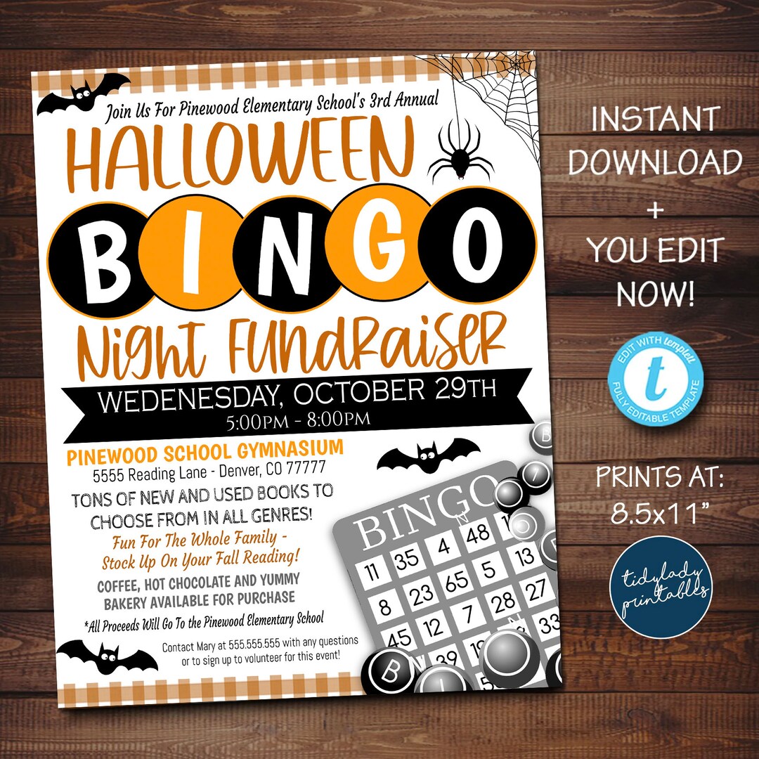 EDITABLE Hallowen Bingo Night Flyer, Printable Halloween Invitation ...