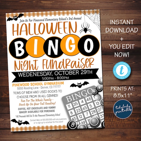 EDITABLE Hallowen Bingo Night Flyer, Printable Halloween Invitation ...