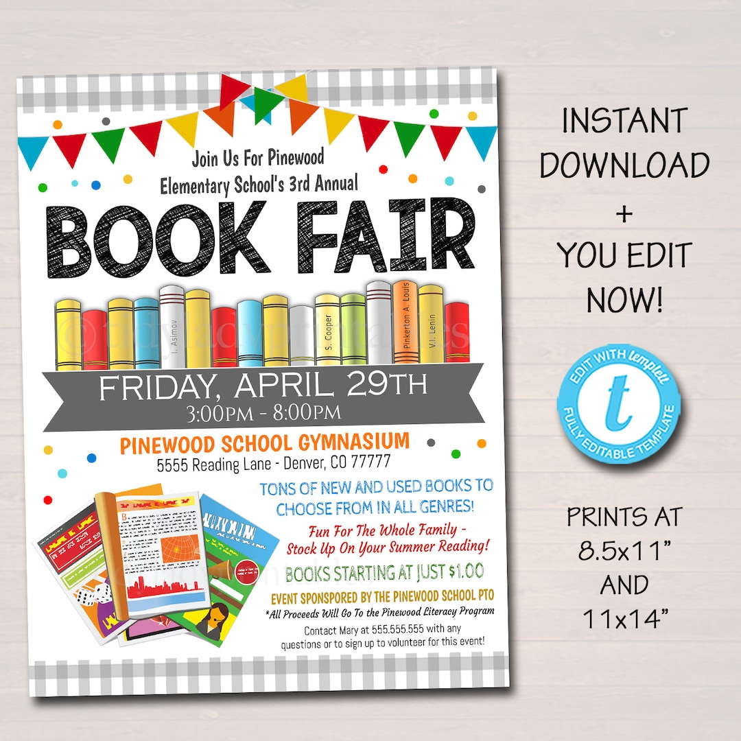 EDITABLE Book Fair Flyer Printable School Fundraiser Invitation ...