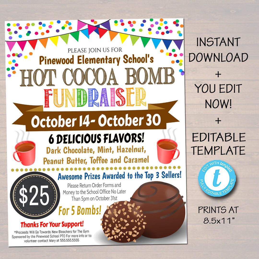Hot Cocoa Bomb Fundraiser Flyer: Editable School PTA Template - Etsy