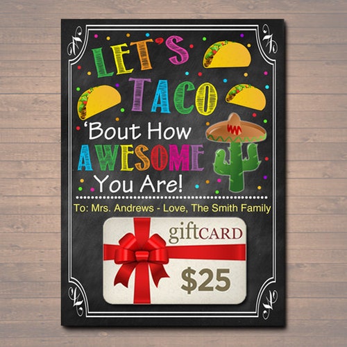 EDITABLE Fiesta Gift Card Holder Teacher Gift Staff Taco - Etsy