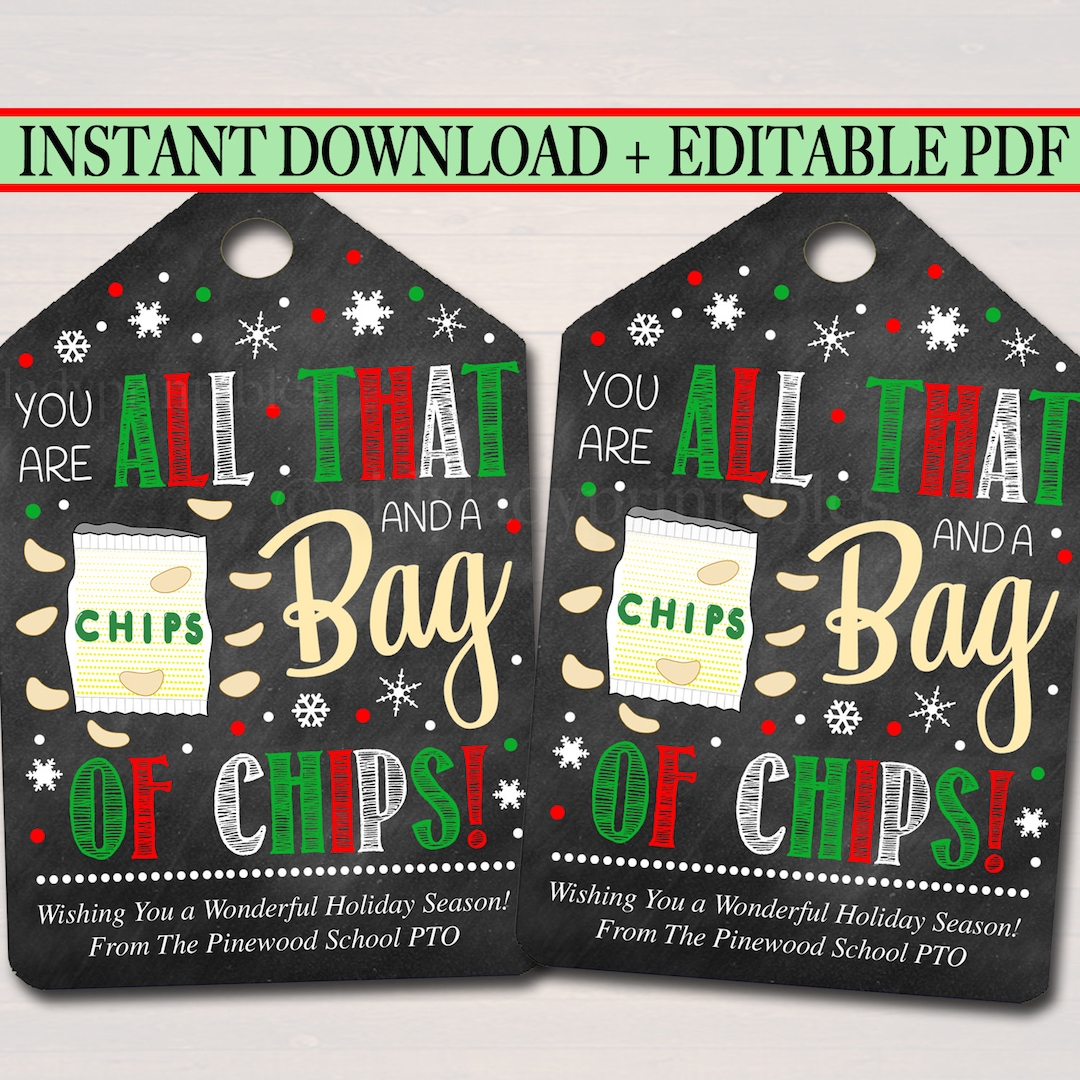 Christmas Chip Tags: Holiday Thank You Gift Labels (editable PDF) - Etsy
