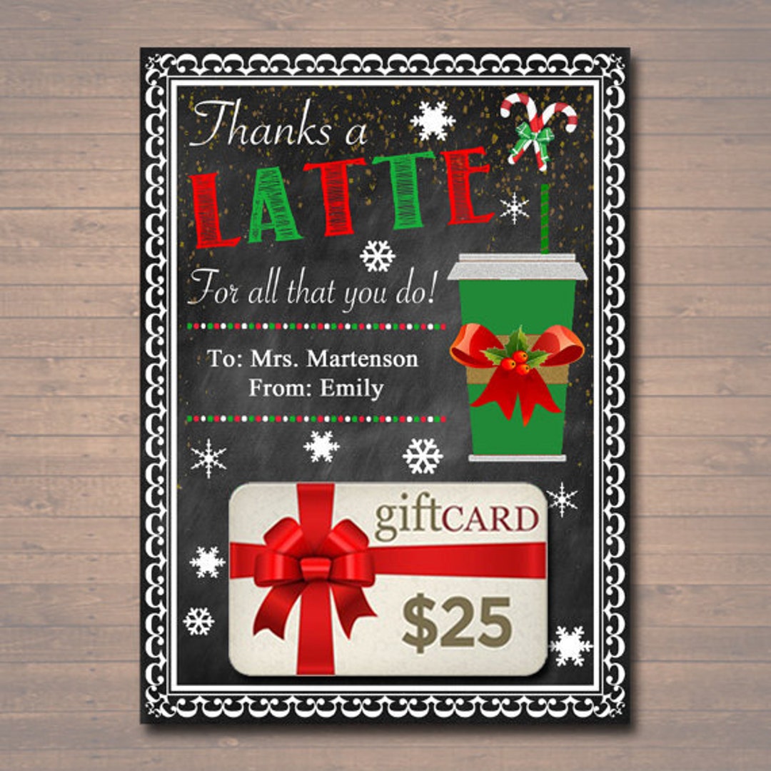 EDITABLE Coffee Card Holder, Thanks a Latte Holiday Gift Card Holder ...