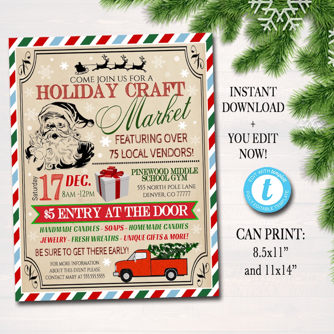 EDITABLE Holiday Craft Fair Flyer Christmas Craft Show Invitation ...