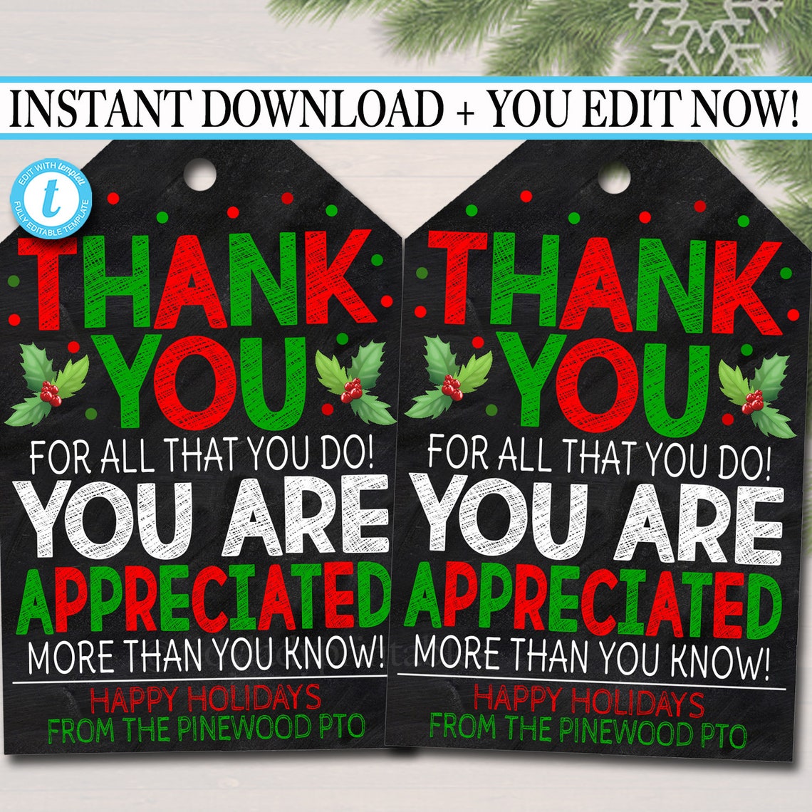 Christmas Thank You Gift Tags Teacher Staff Employee Nurse - Etsy