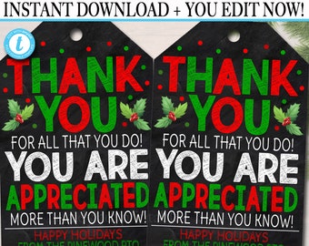 Christmas Thank You Gift Tags, Teacher Staff Employee Nurse Volunteer ...