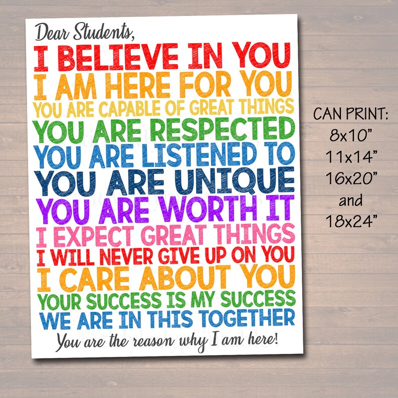 Dear Students Classroom Teacher Poster Sign School Counselor | Etsy UK