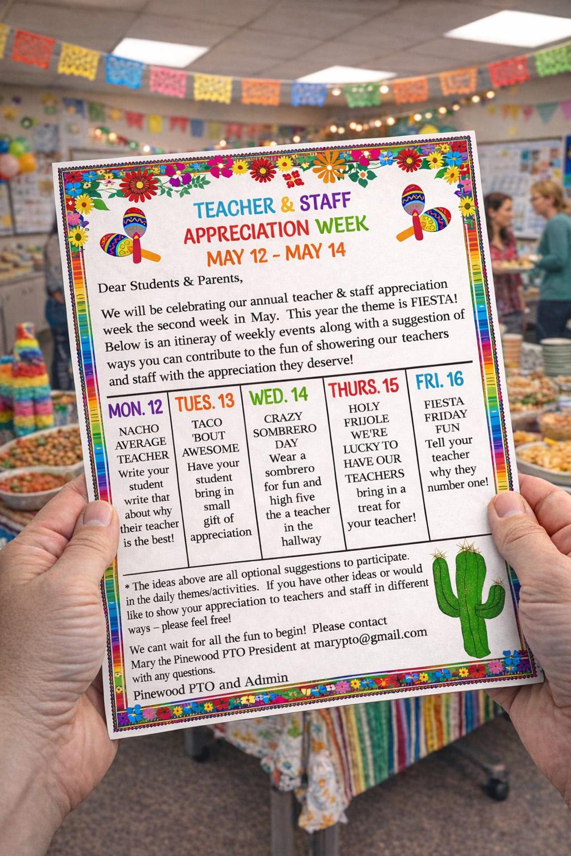 Editable Fiesta Teacher Appreciation Week Newsletter, School Pto Pta ...
