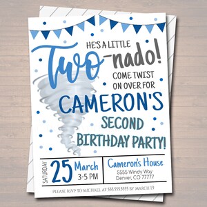 Tornado Birthday Party Invitation, Storm Chaser Second Birthday Two ...