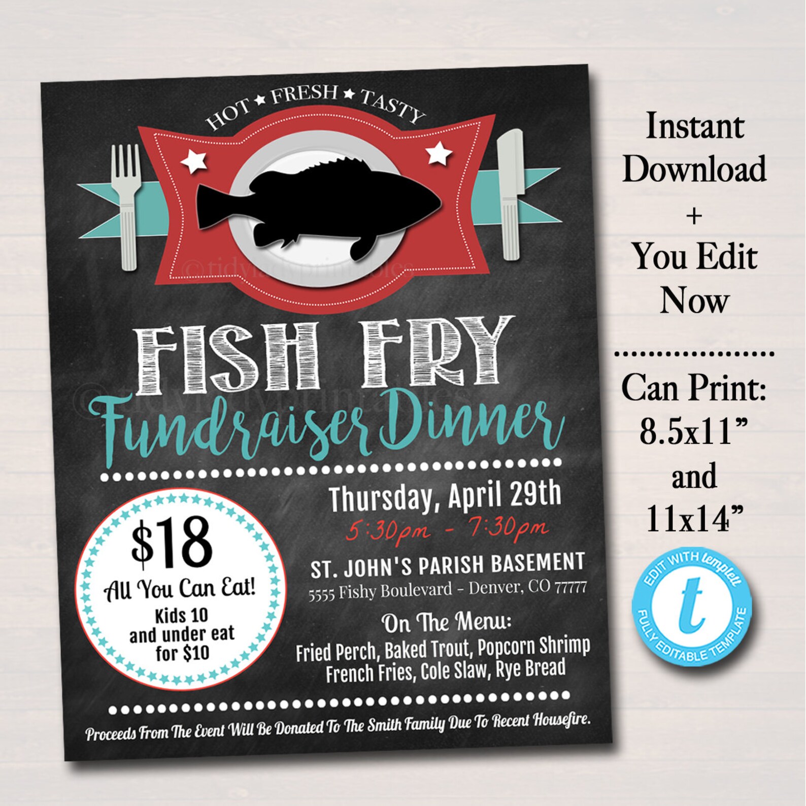 Editable Fish Fry Flyer: Church Fundraiser Event Poster (digital ...