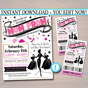 EDITABLE Mom Prom Fundraiser Flyer Invite Ticket Set, Pto Pta, Church ...