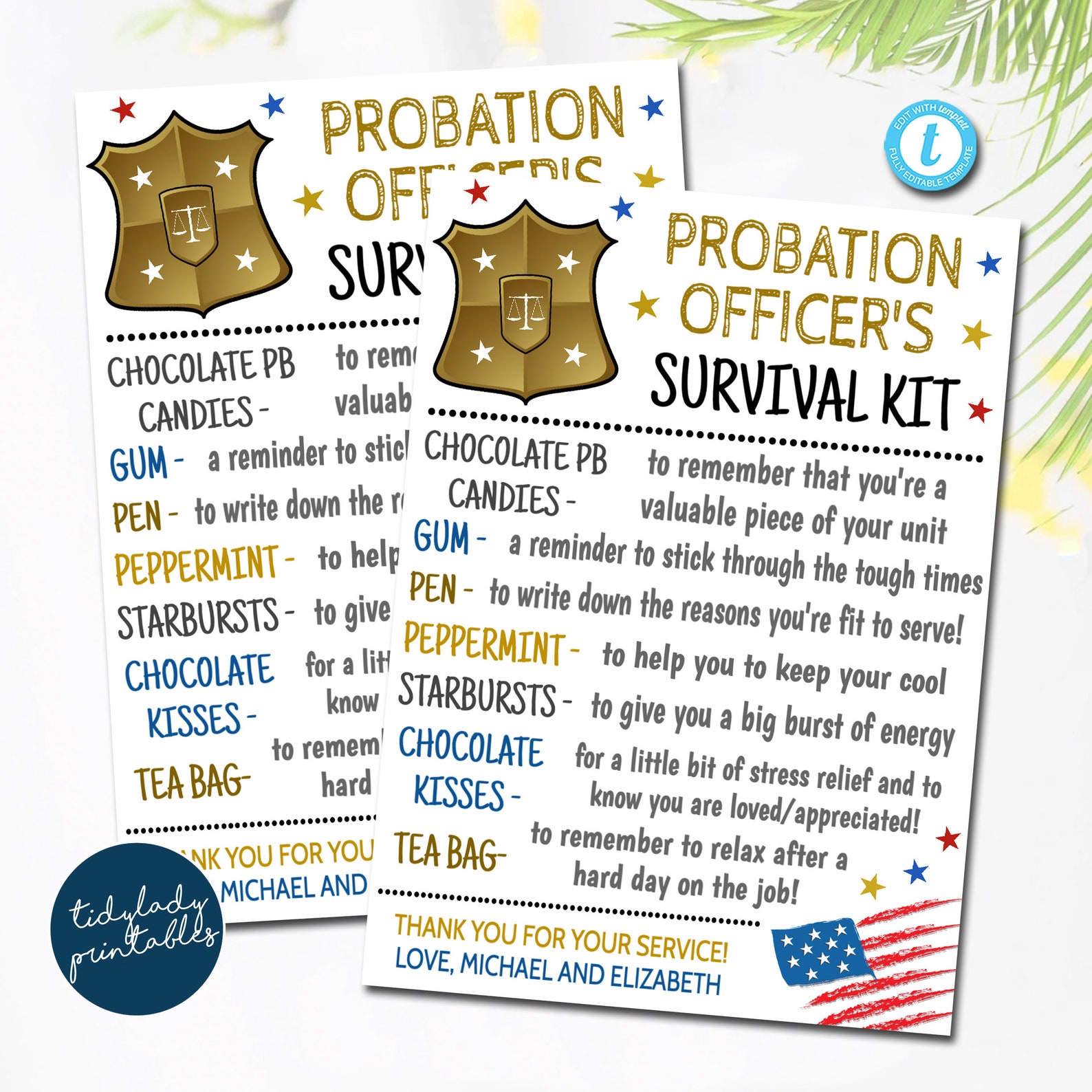 Probation Officer Survival Kit Gift Tags: Editable Template (digital ...