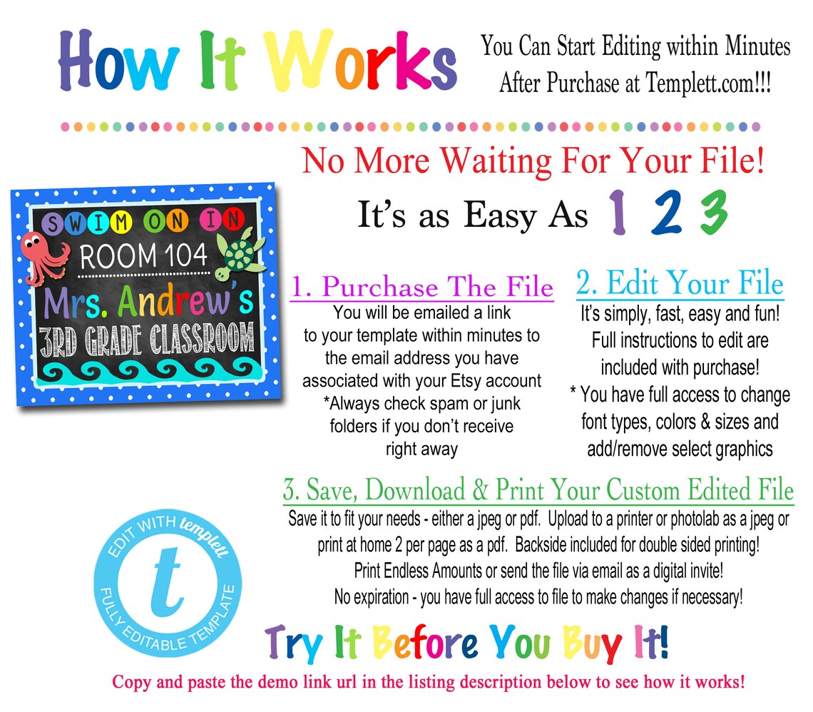 EDITABLE Printable Teacher Classroom Door Sign, Under the Sea Themed ...