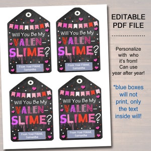 EDITABLE Valentine's Day Slime Tags, INSTANT DOWNLOAD, Printable Kids ...