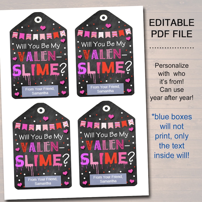 EDITABLE Valentine's Day Slime Tags INSTANT DOWNLOAD - Etsy