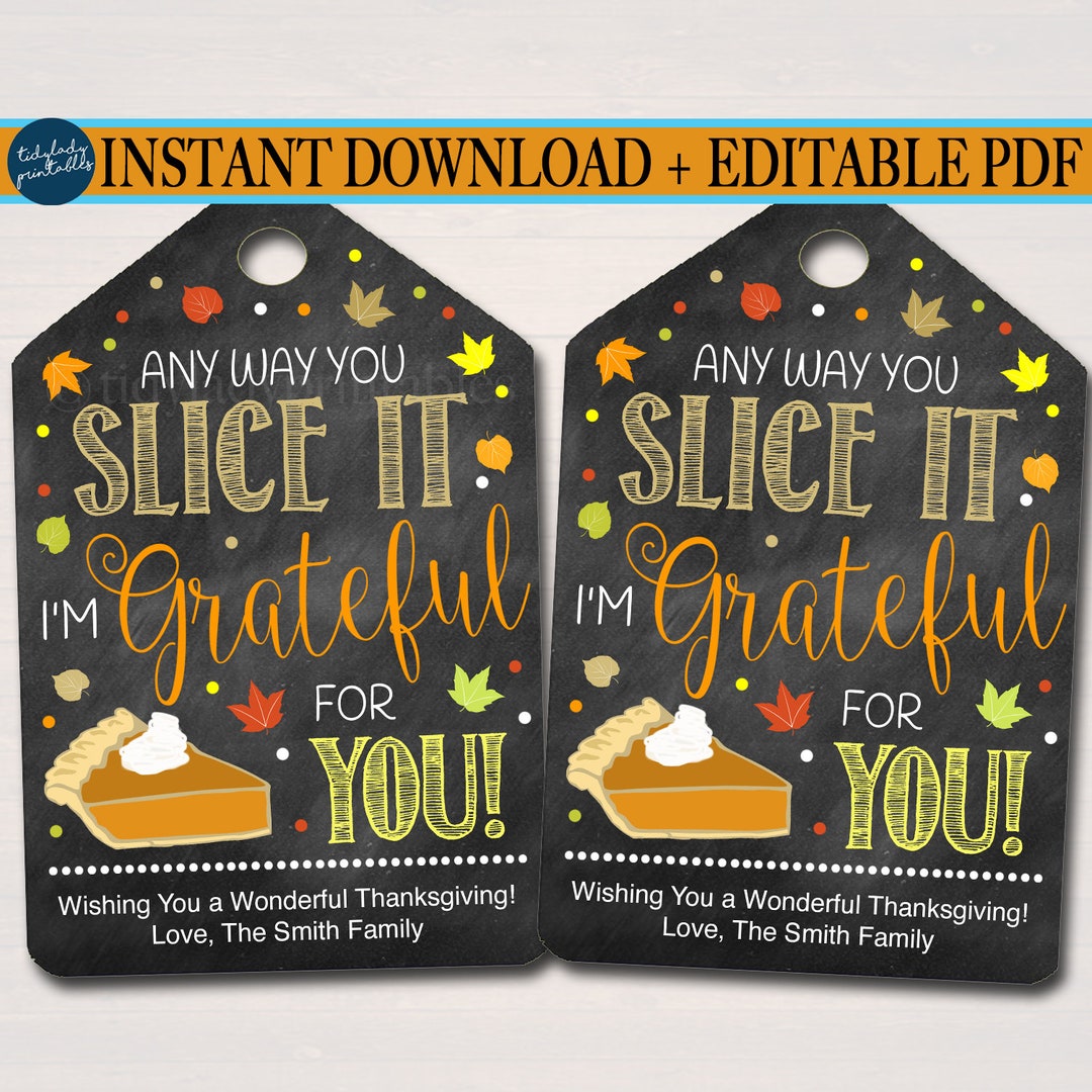 Thanksgiving Gift Tags, Grateful for You Pumpkin Pie Label, Fall Staff ...
