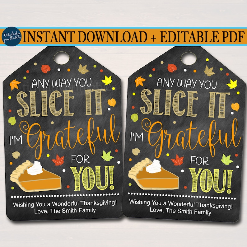 Thanksgiving Gift Tags Grateful for You Pumpkin Pie Label - Etsy