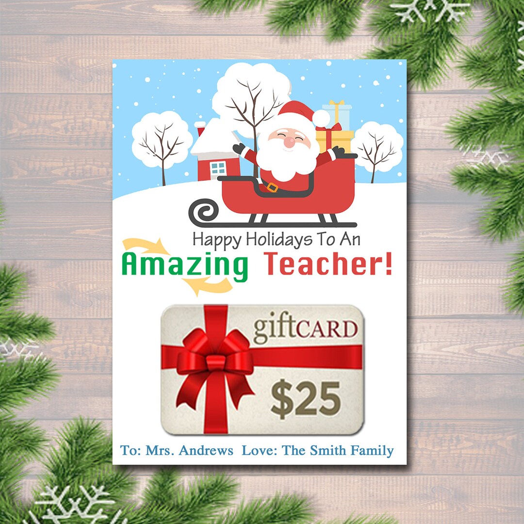 EDITABLE Christmas Teacher Gift Card Holder, Printable Holiday Teacher ...