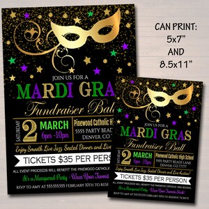 EDITABLE Mardi Gras Fundraiser Set, Flyer Invitation Ticket Masquerade ...