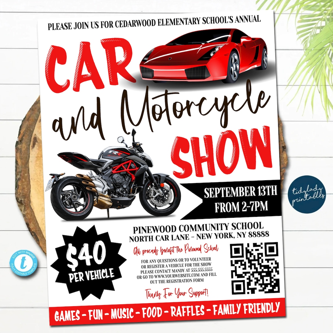 Car and Motorcycle Show Flyer: School Fundraiser Template (EDITABLE) - Etsy