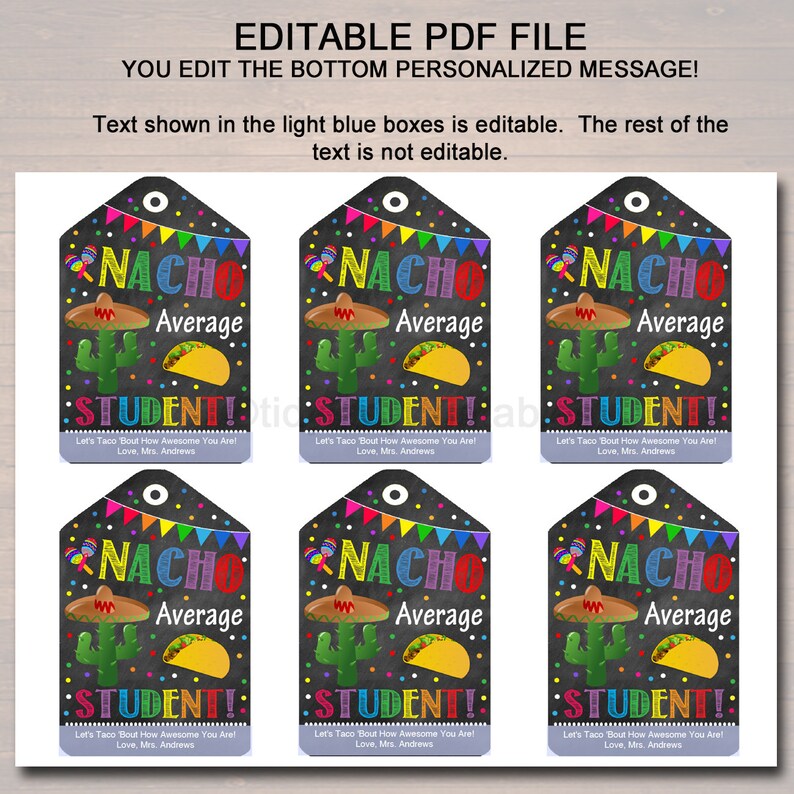 Nacho Average Student Gift Tags Mexican Themed End of School | Etsy